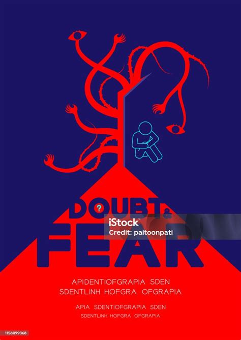 그림자 손과 눈으로 어두운 방에 문 뒤에 앉아 남자 그림 의심과 두려움 심리학 문제 개념 포스터와 배너 디자인 그림자 파란색 배경에 공간 감정에 대한 스톡 벡터 아트 및