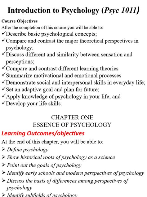 Chapter 1 And Chapter 2 Psyc 1011 Pdf Perception Psychology