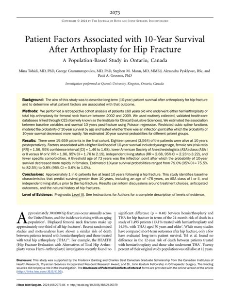 Patient Factors Associated With 10 Year Survival After Arthroplasty For