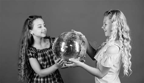 Party Fun Small Girls With Disco Ball Party Goers Happy Birthday Holiday Celebration