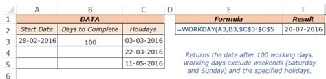 Excel Workday Function Formula Examples Free Video