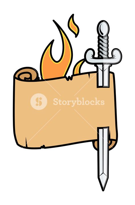 Sword In Parchment Scroll Vector Illustration Royalty Free Stock Image