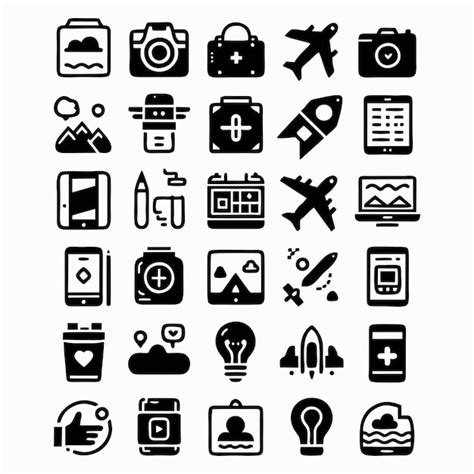 Una Colección De Iconos En Blanco Y Negro Con Un Fondo Blanco Vector