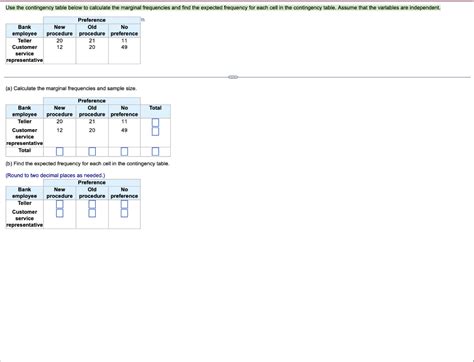 solved use the contingency table below to calculate the