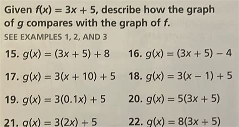solved given f x 3x 5 describe how the graph of g compares with the