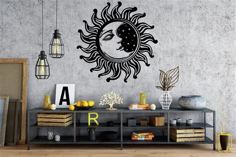 Sun And Moon Metal Wall Decor Sun And Moon Decor Boho Metal Wall Art