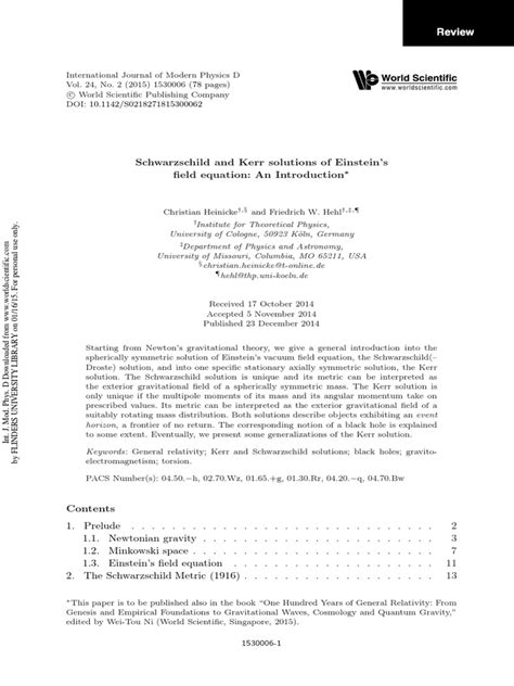 Schw Kerr Heinecke Hehl 2015 Pdf General Relativity Gravity