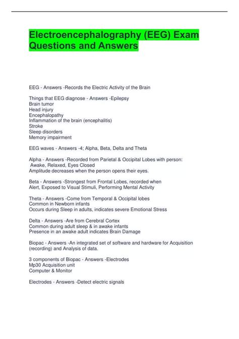 Electroencephalography Eeg Exam Questions And Answers Eeg Stuvia Us