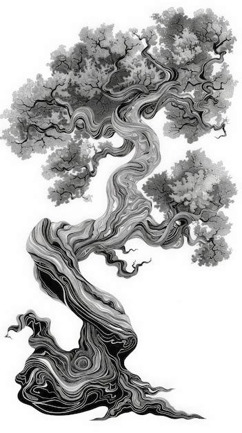 Artistic Black And White Tree Illustration Premium AI Generated Image