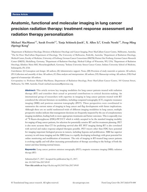 Pdf Anatomic Functional And Molecular Imaging In Lung Cancer Precision Radiation Therapy