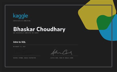Bhaskar Choudhary Completed The Intro To Sql Course On Kaggle