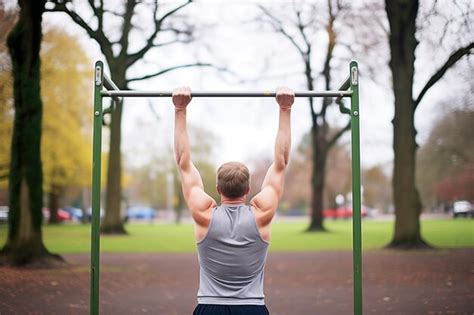 Premium Photo Person Doing Pullups On Park Exercise Bars