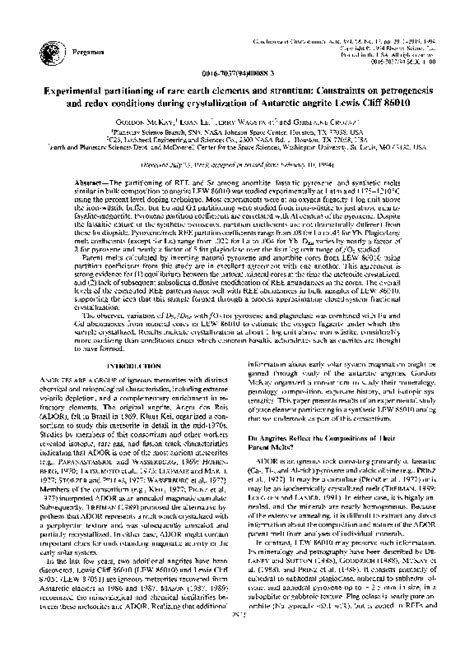 Pdf Experimental Partitioning Of Rare Earth Elements And Strontium
