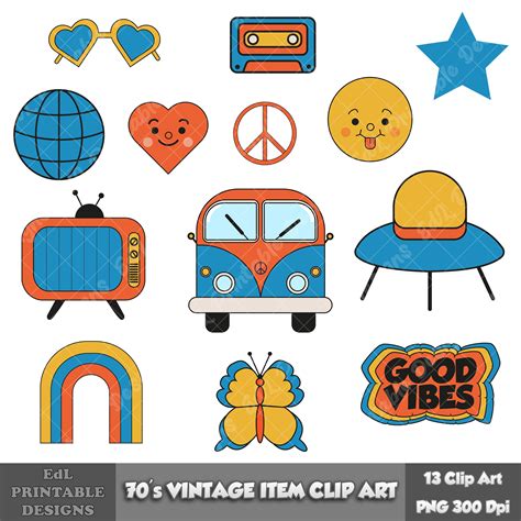 70s Vintage Item Clip Art Retro Png Hippie Clipart Cute Groovy Chic