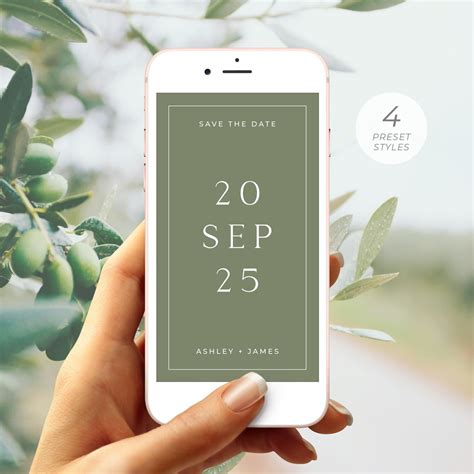 Olive Green Save The Date Template Digital Save The Date Card Modern