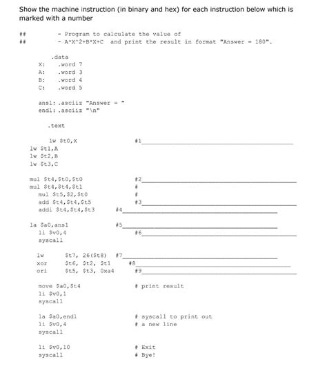 solved show the machine instruction in binary and hex for