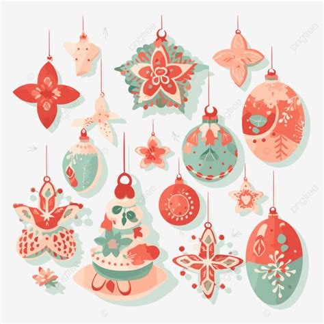 크리스마스 장식들 흰색 평면 배경 만화에 스티커 클립 아트 벡터 크리스마스 장식품 상표 클립 아트 Png 일러스트 및