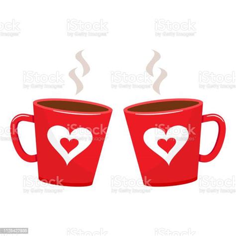 뜨거운 음료와 두 개의 컵입니다 마음으로 레드 컵입니다 벡터 일러스트 레이 션 커피잔에 대한 스톡 벡터 아트 및 기타 이미지