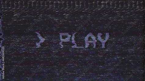 Old Damaged VHS Tape Playing With PLAY Text Message On Screen Retro Technology Background With