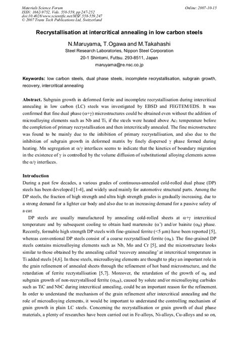 Recrystallisation At Intercritical Annealing In Low Carbon Steels Scientific Net