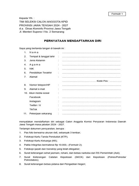 Form 1 Formulir Pendaftaran Pdf