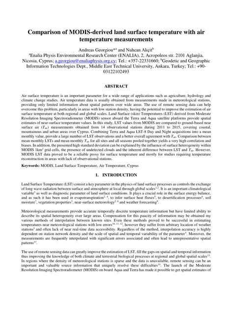 Pdf Comparison Of Modis Derived Land Surface Temperature With Air Temperature Measurements