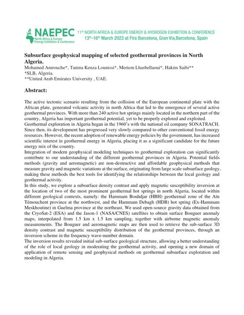 Pdf Subsurface Geophysical Mapping Of Selected Geothermal Provinces