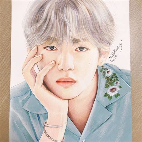 색연필화 팝아트 인물화 캘리그라피 수채화 บน Instagram 방탄소년단 뷔 김태형 색연필화 인물화 그리기