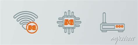 Set Line Router And Wi Fi Signal G Network And Processor Icon Posters For The Wall Posters