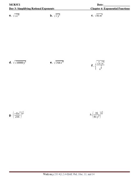 03 Simplifying Rational Exponents Handout Pdf Teaching Methods And Materials