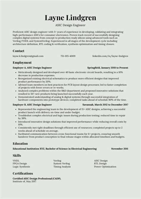 Asic Design Engineer Resume Cv Example And Writing Guide