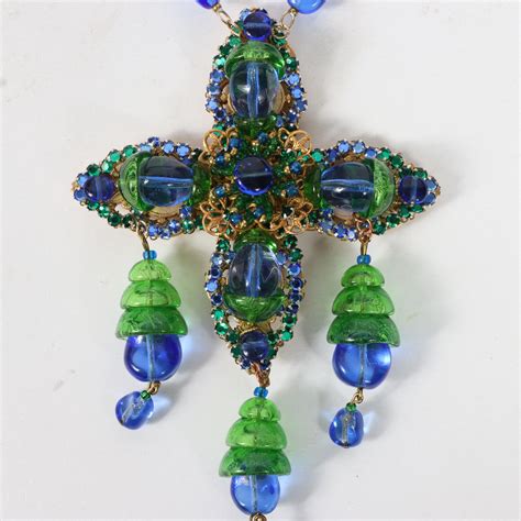 Lot Miriam Haskell Statement Necklace With Large Cobalt Blue Glass