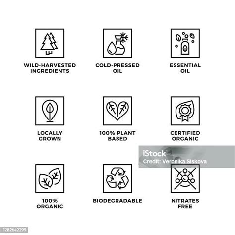 에코 기반 성분을 함유한 천연 및 유기농 화장품용 디자인 요소 로고 디자인 템플릿 아이콘 및 배지의 벡터 세트 아이콘에 대한 스톡 벡터 아트 및 기타 이미지 Istock