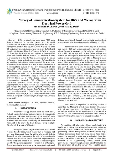 Pdf Survey Of Communication System For Dgs And Microgrid In Electrical Power Grid