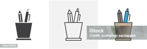 연필 꽂이 아이콘은 검은 색과 컬러 버전으로 설정되어 있습니다 0명에 대한 스톡 벡터 아트 및 기타 이미지 0명 가득 찬 개념 Istock