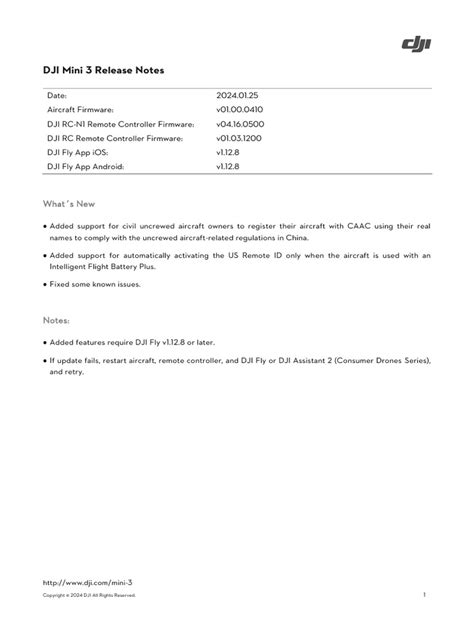 Dji Mini 3 Release Notes En Pdf Ios Android Operating System