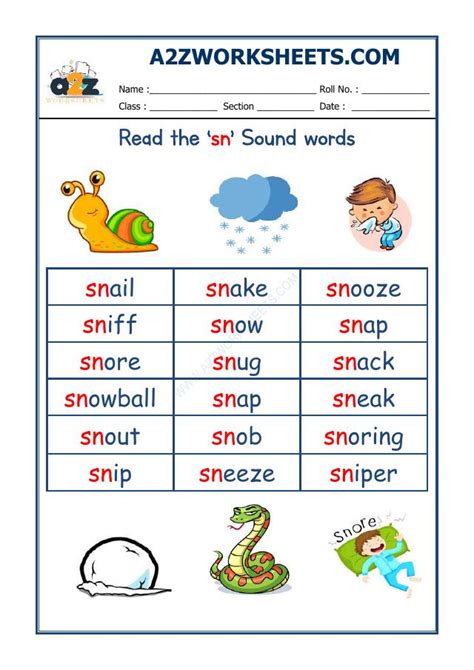 A2zworksheetsworksheet Of English Phonics Sounds Sn Sound Words