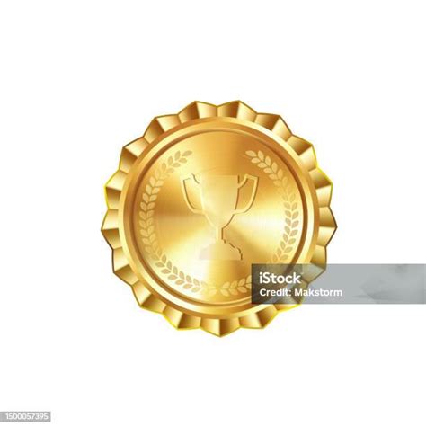 월계관과 우승자 컵이 새겨진 사실적인 금메달 맞춤형 수상 및 창의적인 프로젝트를 위한 다재다능한 디자인 1위에 대한 스톡 벡터 아트 및 기타 이미지 Istock