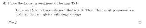 solved d prove the following analogue of theorem 35 1 let
