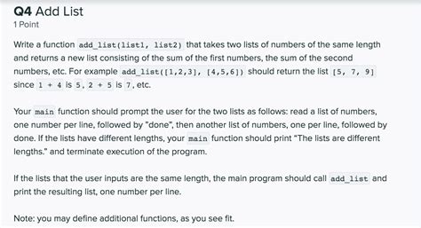 Solved Q Add List Point Write A Function Add List Listi Chegg