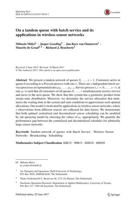 Pdf On A Tandem Queue With Batch Service And Its Applications In