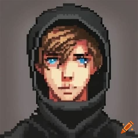 8 Bit Style Man In Black Hoody With Jeans