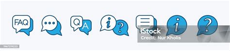 Faq 아이콘 세트 자주 묻는 질문 아이콘을 클릭합니다 메시지 말풍선 Q 및 A 질문 및 답변 앱 및 웹 사이트의 정보 기호입니다 벡터 일러스트 레이 션 0명에 대한 스톡