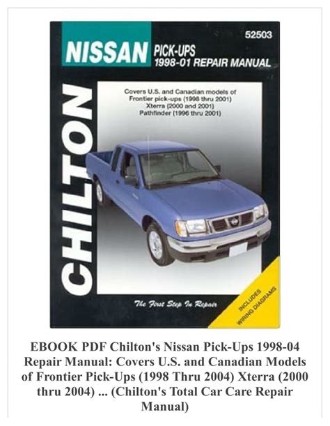 Download Chiltons Nissan Pick Ups 1998 04 Repair Manual Covers U S