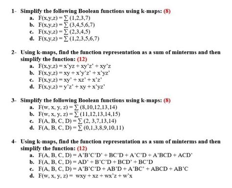 Solved 1 Simplify The Following Boolean Functions Using