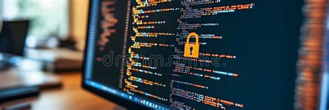 Secure Software Development Code On A Computer Monitor With Padlock