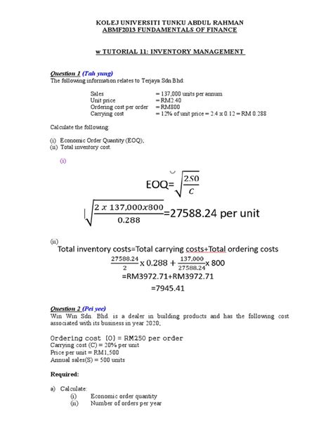 Tutorial 11 Inventory Management Pdf Business Business Economics