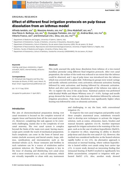 Pdf Effect Of Different Final Irrigation Protocols On Pulp Tissue