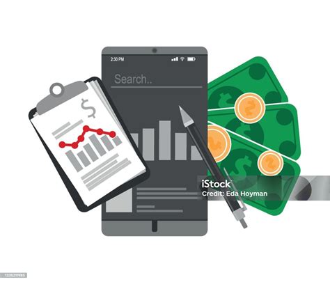 흰색 배경에 금융 개념의 평면 디자인 경제 차트와 전화 화면의 달러 기호 재무 차트 및 쉬운 편집 가능한 벡터 0명에 대한 스톡 벡터 아트 및 기타 이미지 Istock