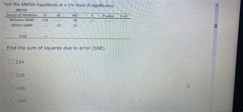 solved source of variation ss ms f p value fcrit between
